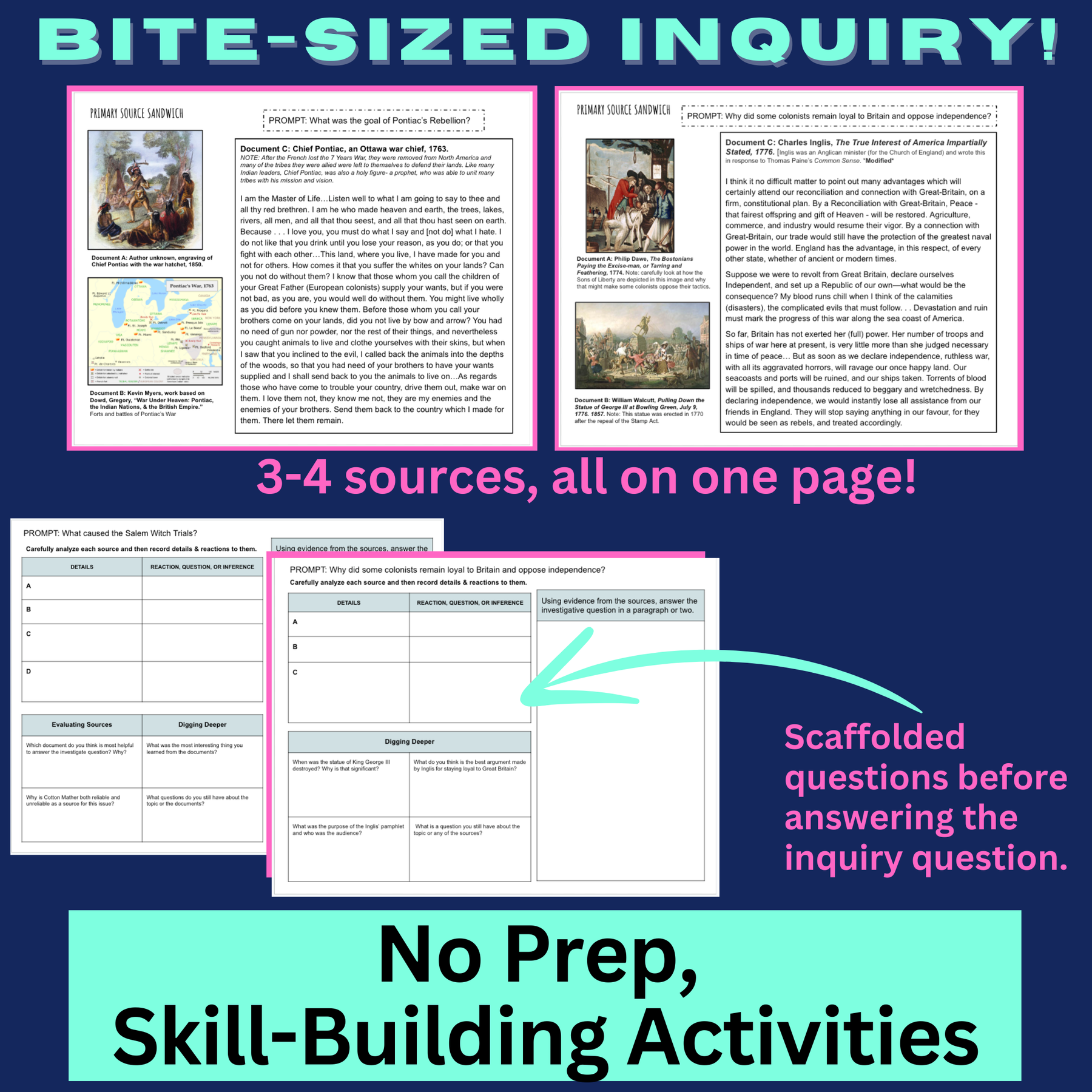 Mini-Inquiry Activities for US History I – History For Humans