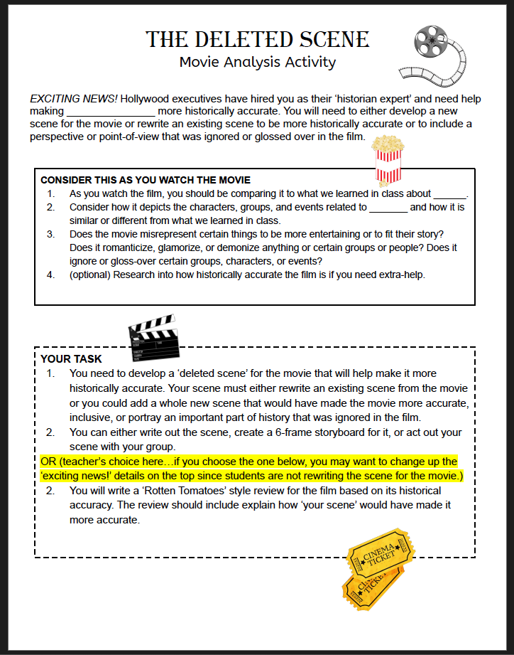 The "Deleted Scene" Movie Watching Activity for History Class ...