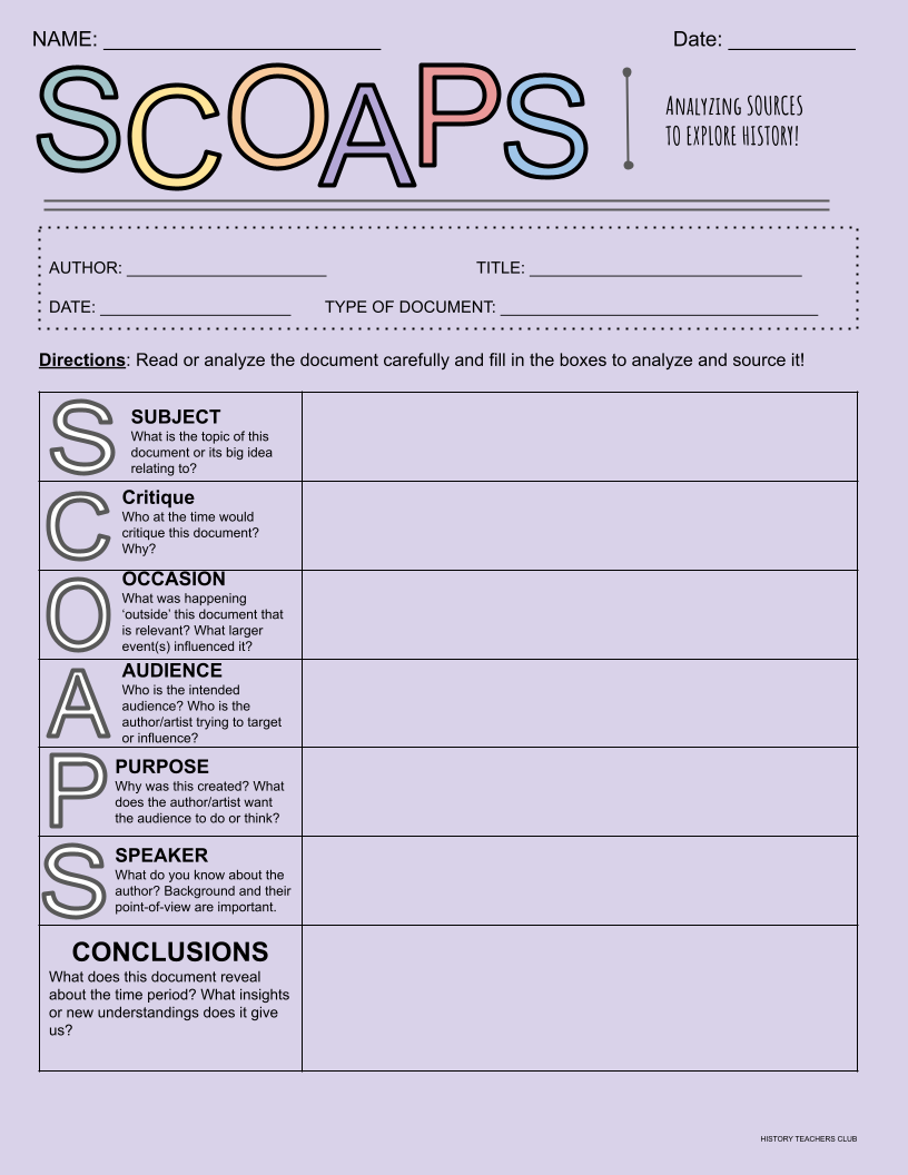 SCOAPS and SOAPS Templates – History For Humans